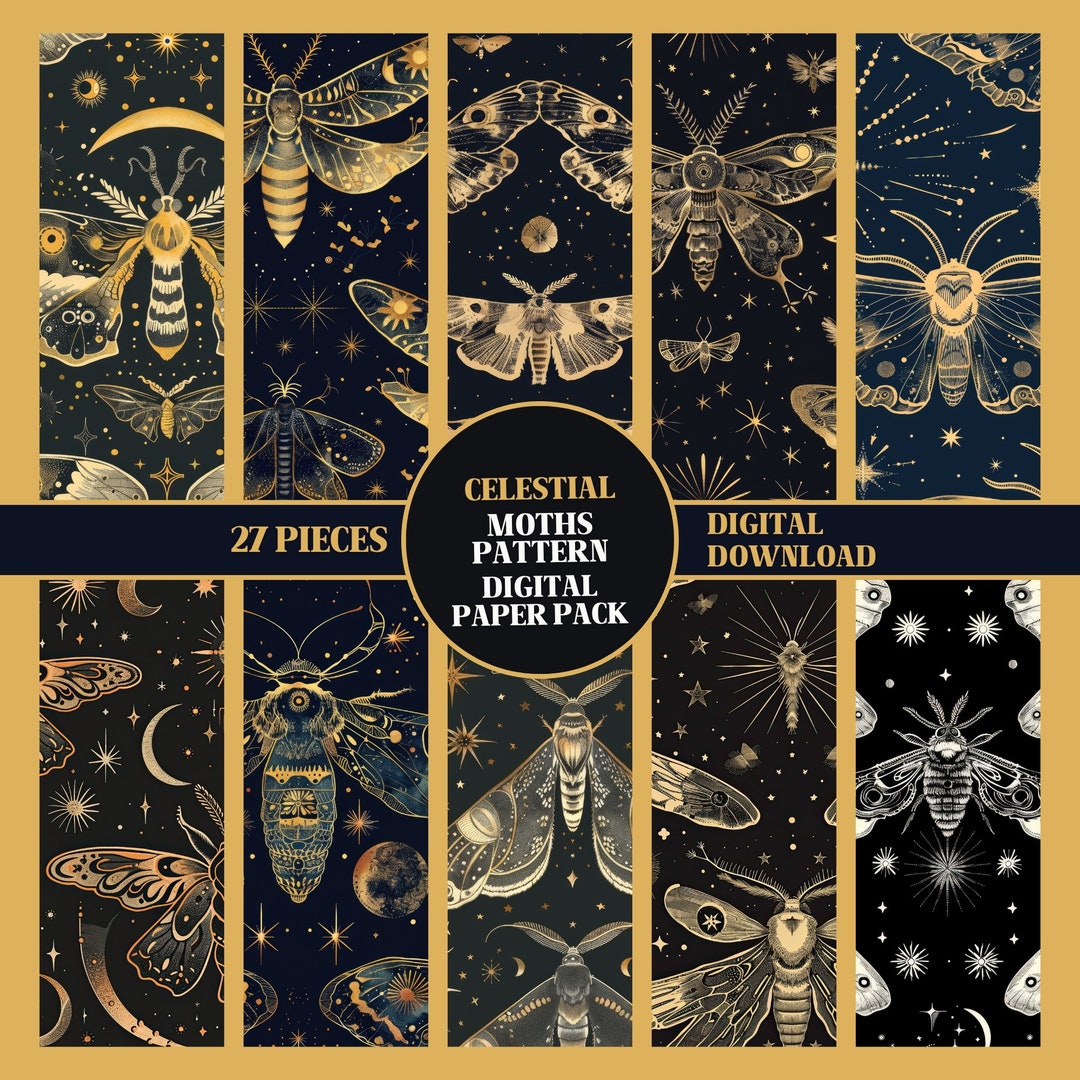 Celestial Moth Pattern Paper Pack 27 Sheets Celestial Scrapbook ...