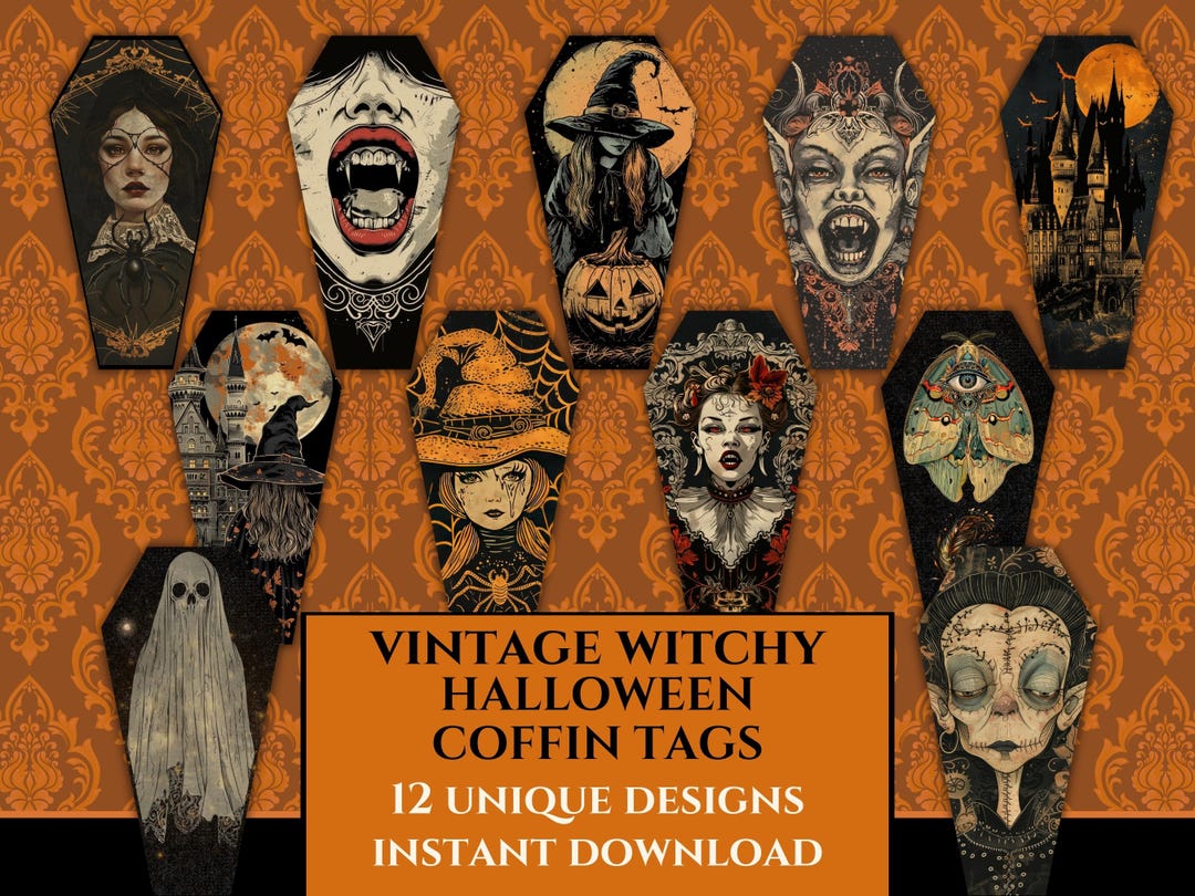 Vampire Coffin Halloween Tags Gothic Labels Book of Shadows Grimoire ...