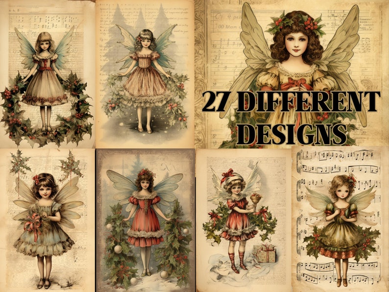 Vintage CHRISTMAS Fairies Ephemera Pack Fantasy Christmas Junkjournal ...
