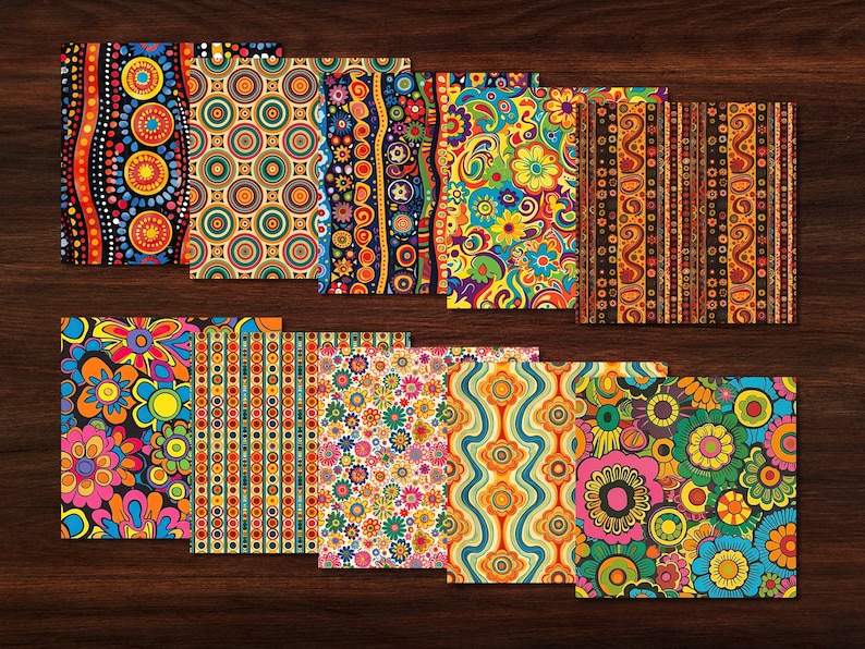 RETRO 70s Trippy Paper Pack 27 Sheets DIGITAL Scrapbook Pages Retro ...
