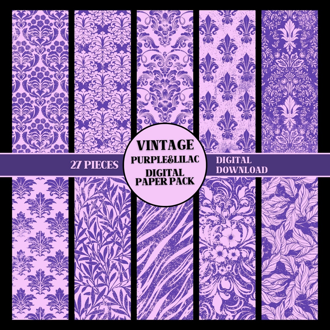 Vintage Purple &lilac Paper Pack 27 Sheets DIGITAL Scrapbook Pages ...