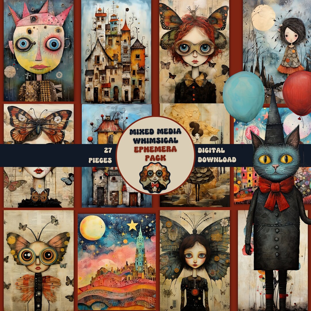 Mixed Media Whimsical Ephemera Pack PRINTABLE Mixed Media Collage ...