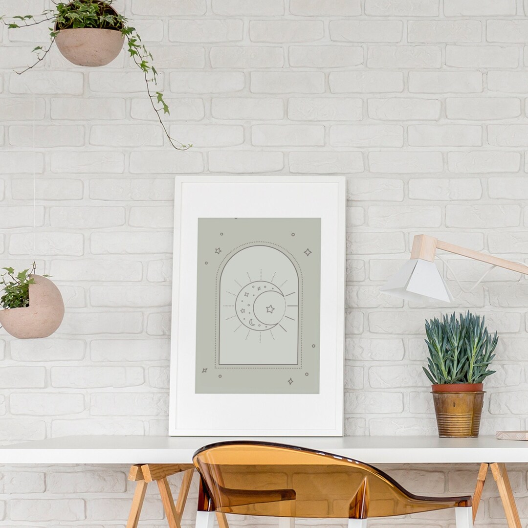 Celestial Sun and Moon Digital Art Print, Printable Sun Moon Wall Art ...