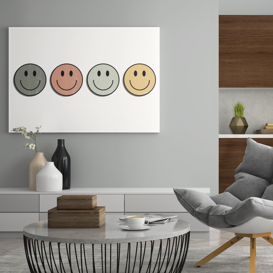 Retro Smiley Face Digital Art Print, Printable 70s Wall Art, Smiley ...