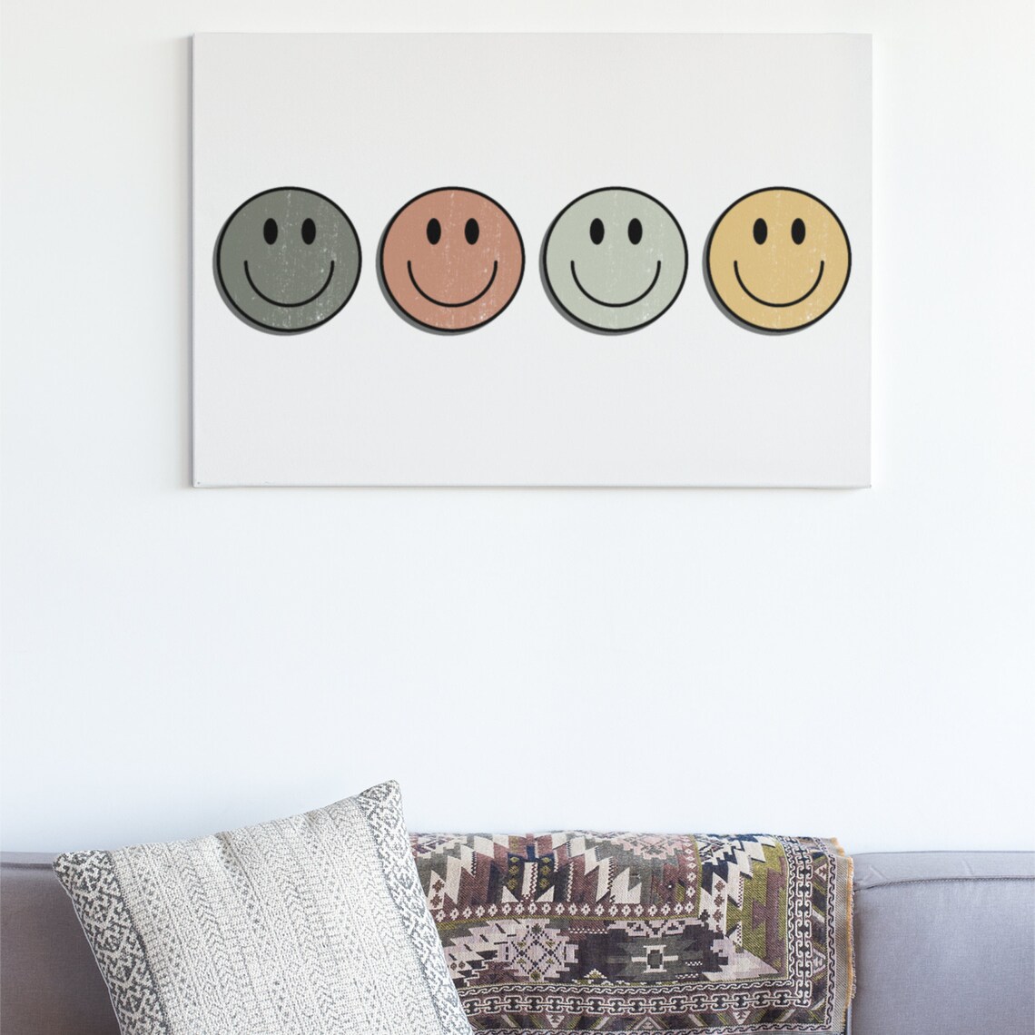 Retro Smiley Face Digital Art Print, Printable 70s Wall Art, Smiley ...