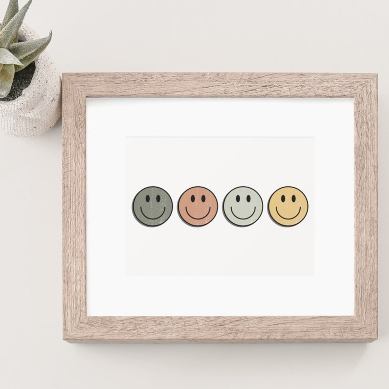 Retro Smiley Face Digital Art Print, Printable 70s Wall Art, Smiley ...