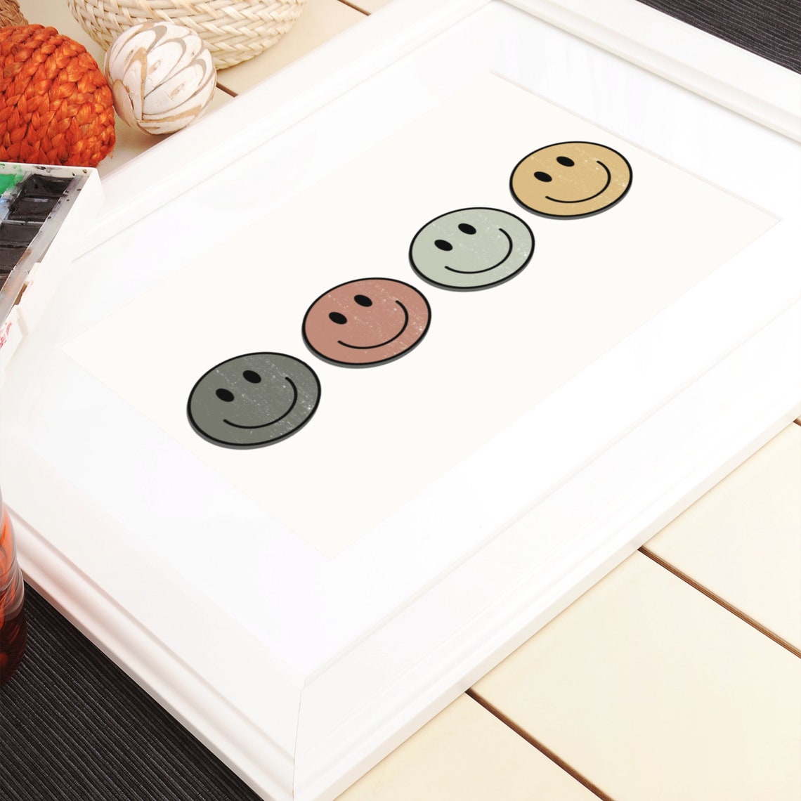 Retro Smiley Face Digital Art Print, Printable 70s Wall Art, Smiley ...