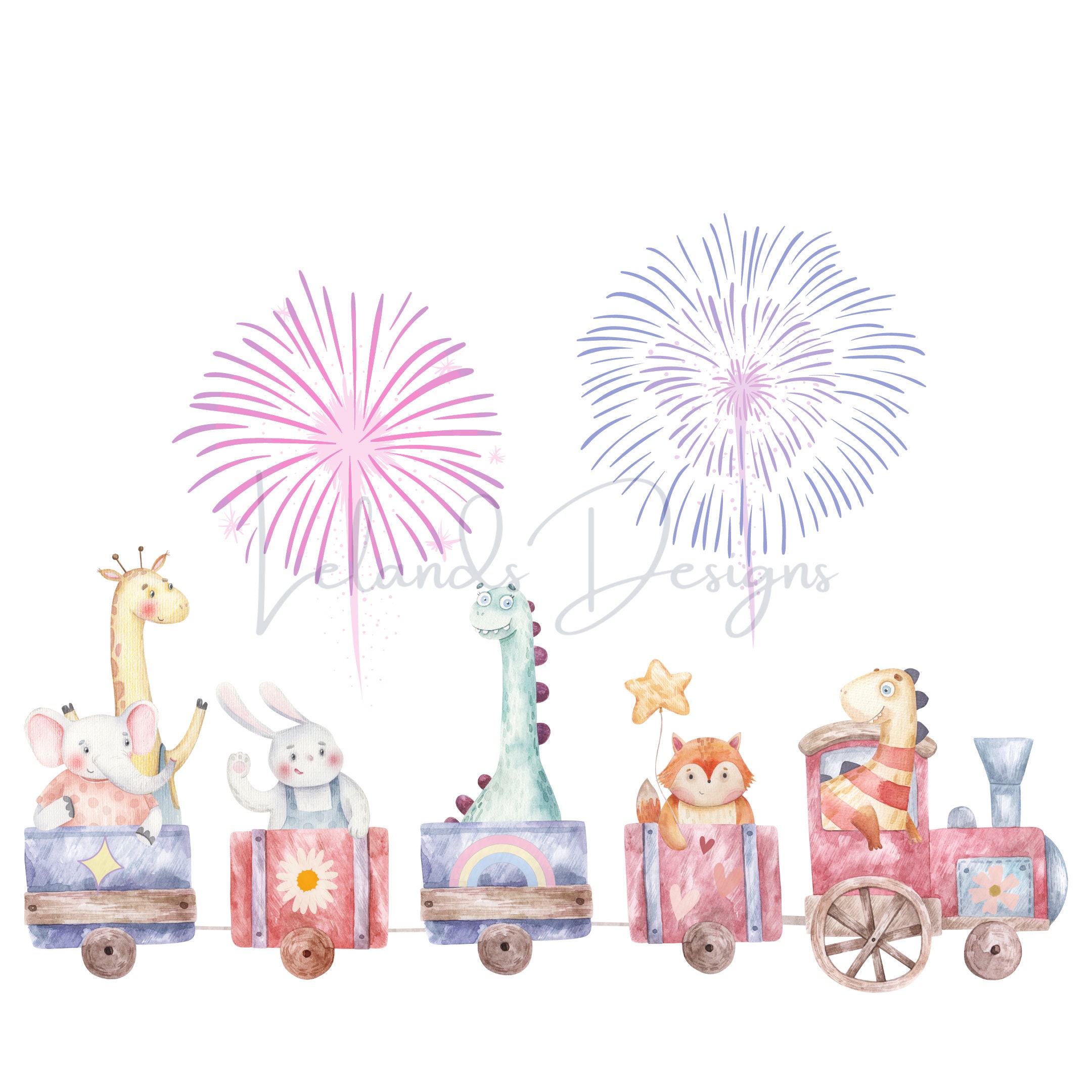 Animals Happy Train Watercolor Pastel Train PNG Adorable - Etsy