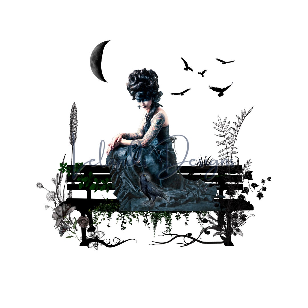 Gothic Spring PNG Gothic Art Goth on Park Bench Clipart Black Raven ...