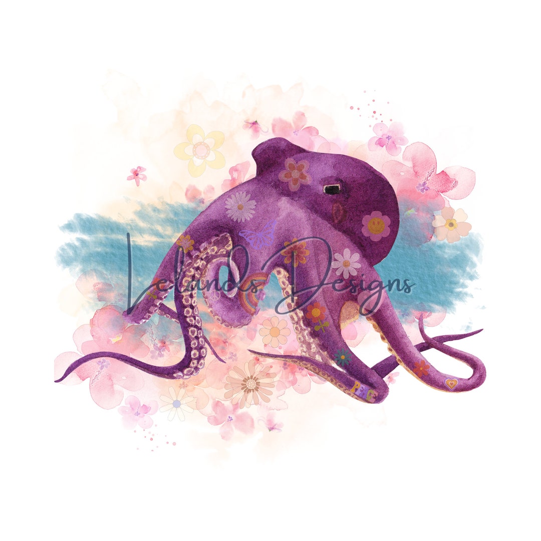 That 70s Octopus PNG Watercolor Sea Life Art Hippie - Etsy