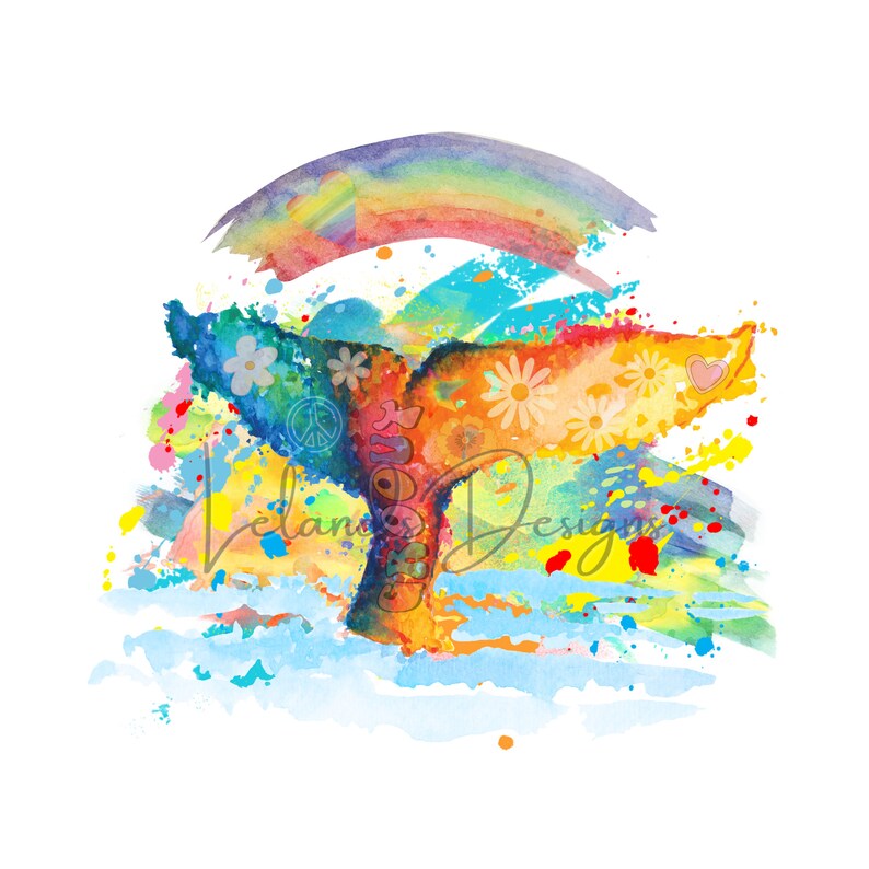 Whale Tail Rainbow Splash PNG Digital Download Watercolor Whale Sea ...