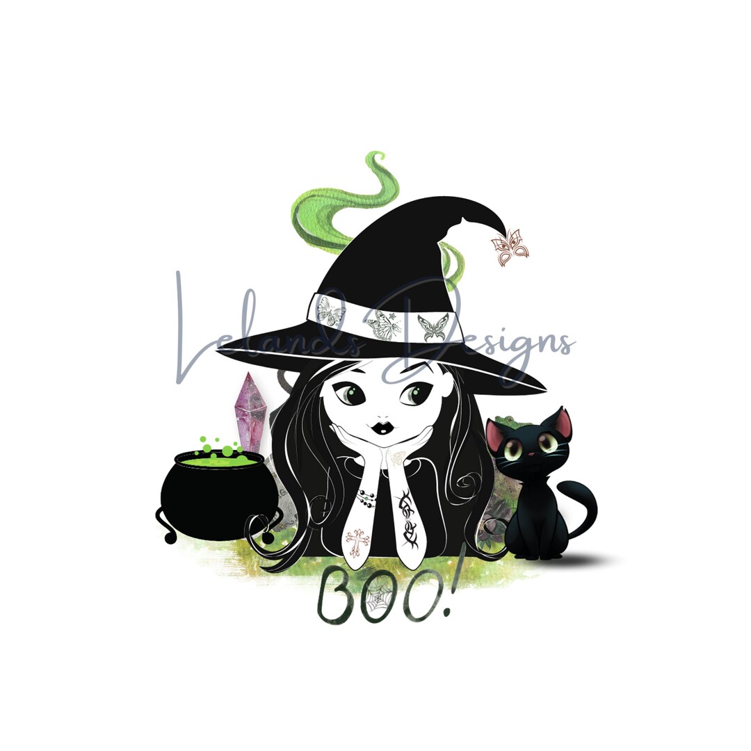 Boo Digital PNG Download Witch Clipart Halloween Witch Art Black Cat ...