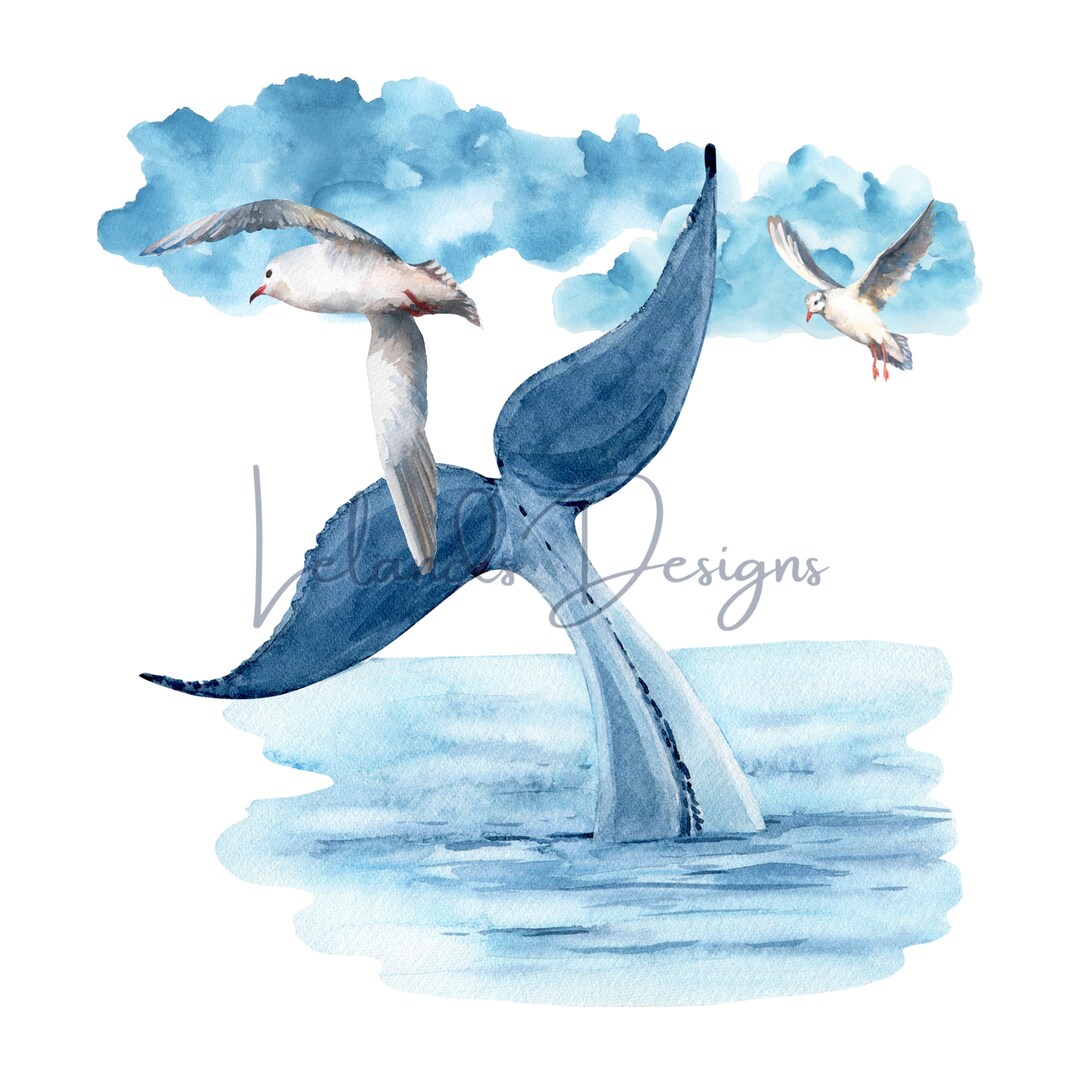 Whale of a Tale PNG & SVG Watercolor Whale Scene Whale Clipart Sea Life ...