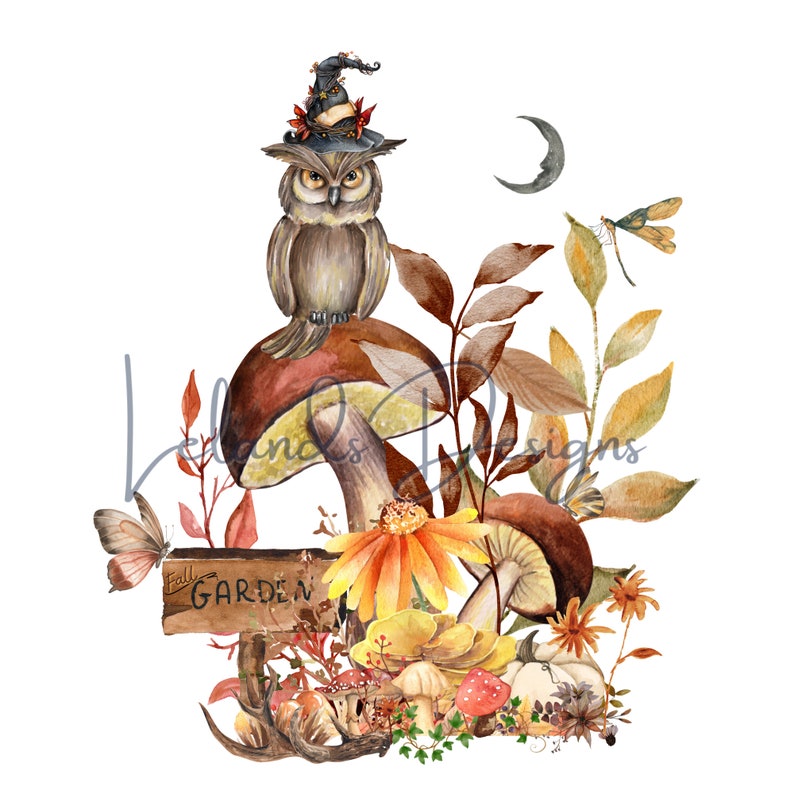 Fall Mushroom Garden Owl PNG Digital Download Wizard Owl Halloween ...