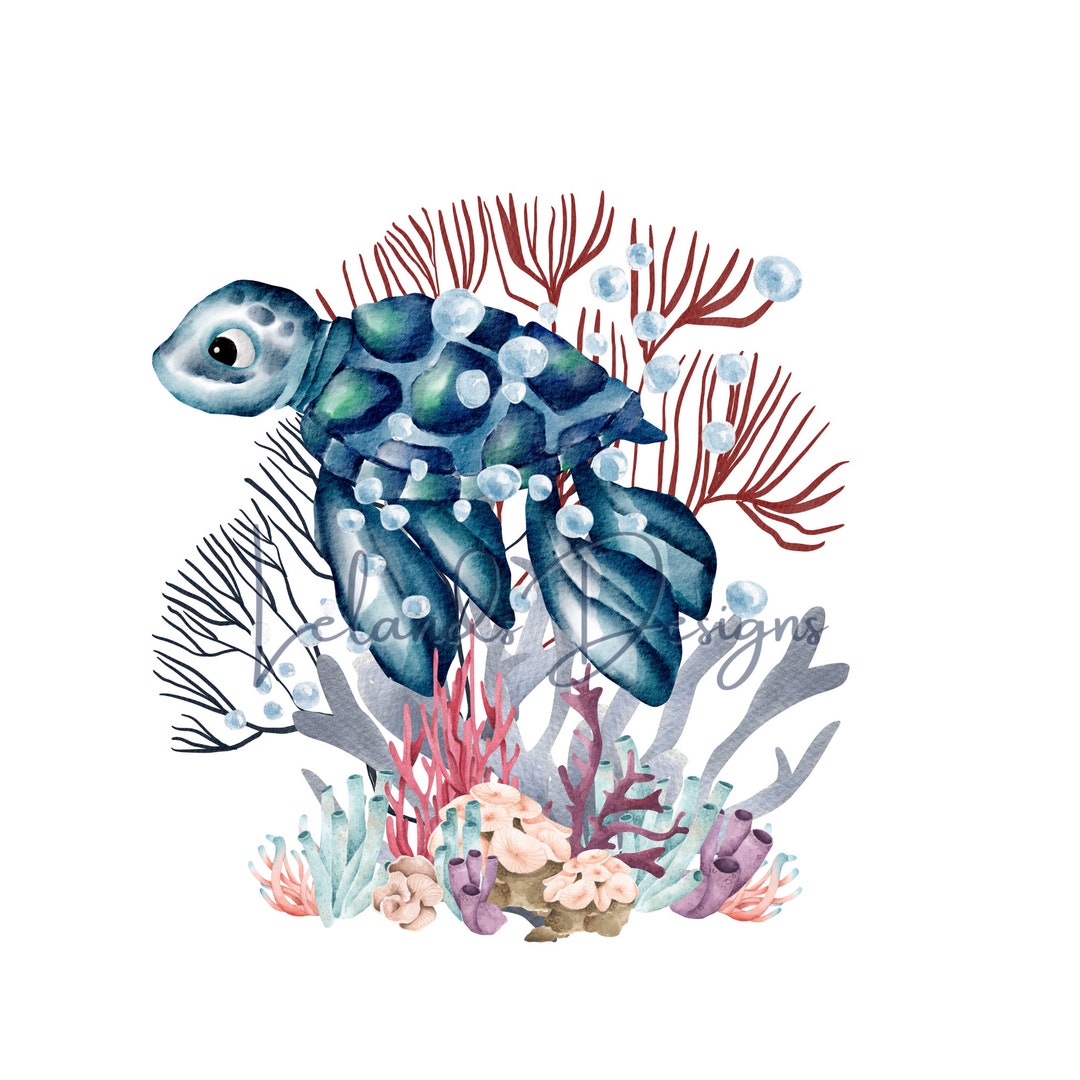 Sea Turtle Bubbles Digital Image Download Adorable Sea Turtle PNG Coral ...