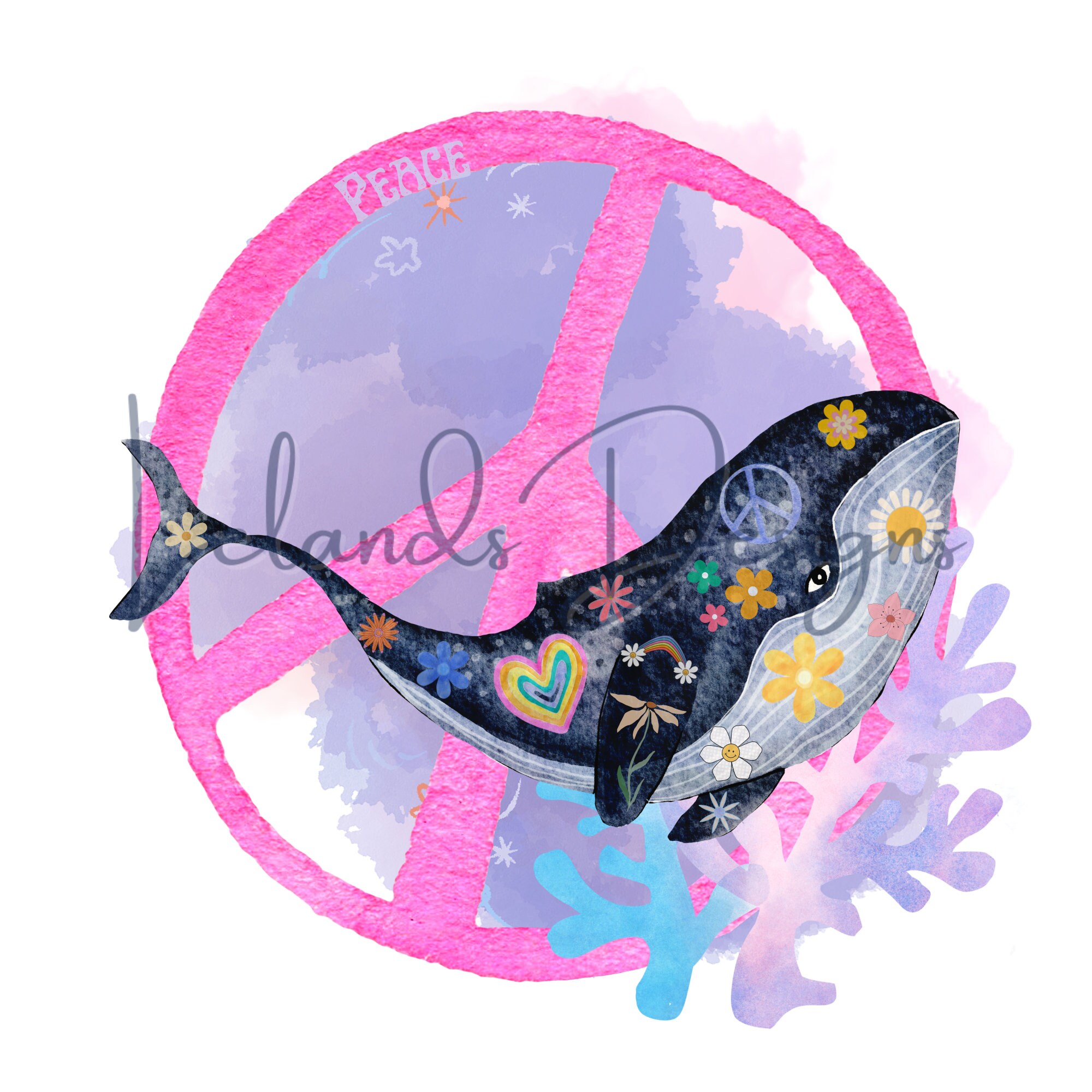 Peace Sign Hippie Whale Digital Download Whale Art PNG Sea - Etsy