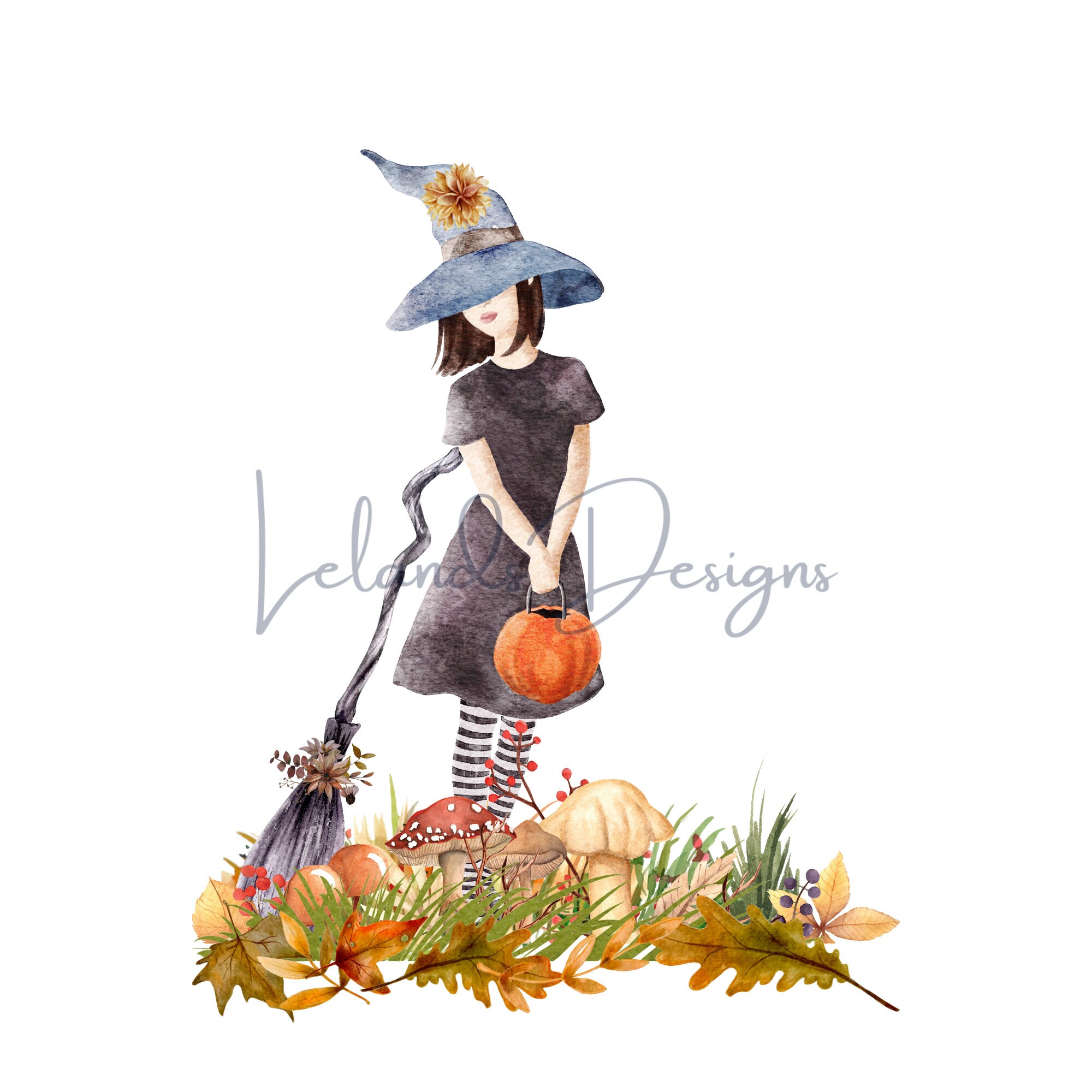 Autumn Witch Digital PNG Download Witch Clipart Watercolor - Etsy