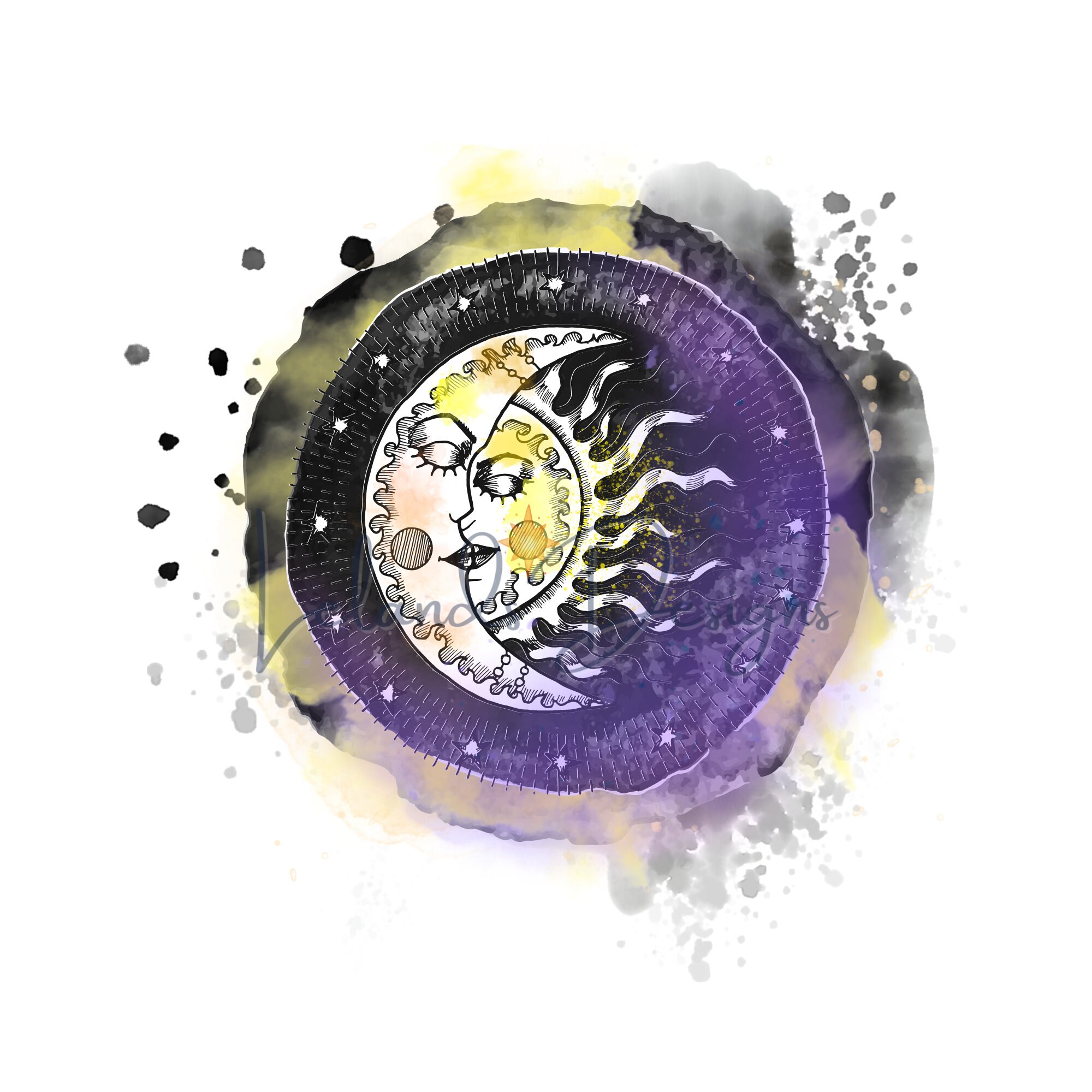 Celestial Love PNG Digital Download Gothic Art Moon and Sun Clipart ...