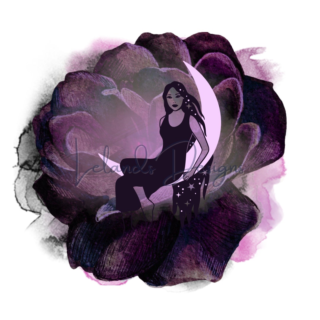 Moon Goddess PNG & SVG Watercolor Moon Art Fantasy Rose Clipart Floral ...