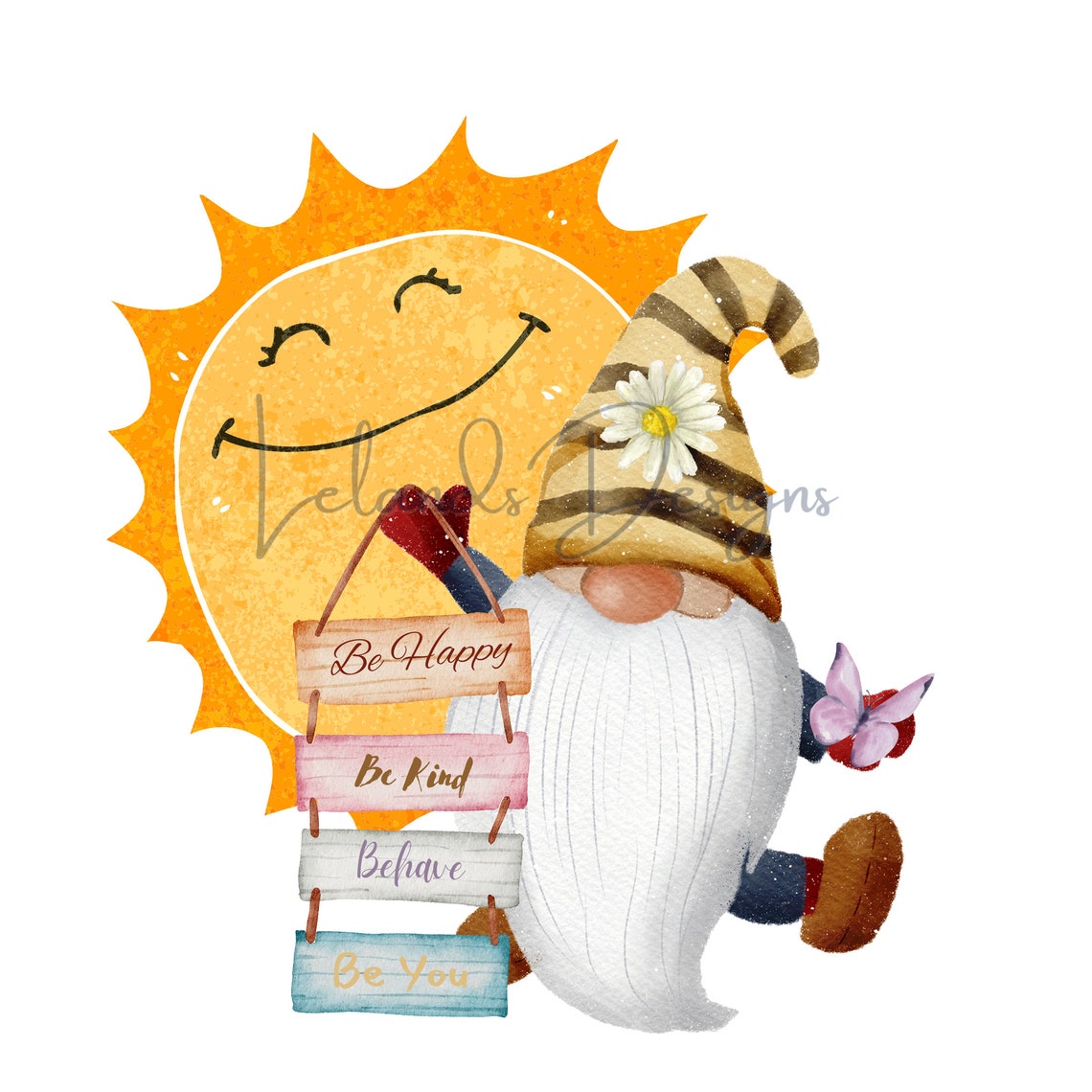 Happy Gnome PNG & SVG Watercolor Positive Gnome Art Be | Etsy
