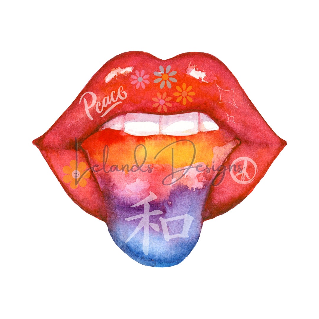 Peace on My Lips Digital Image Download Rainbow Lips PNG Hippie Lips ...