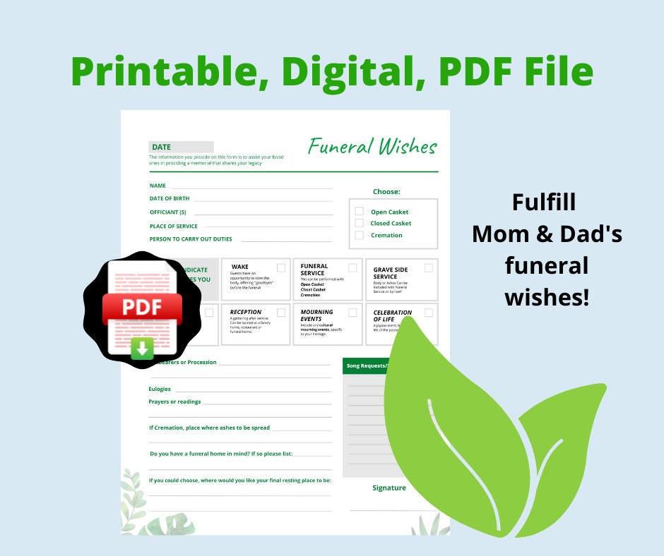 Funeral Wishes Printable - Etsy