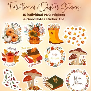 Digital Fall-themed PNG Stickers, Digital Journaling Stickers ...