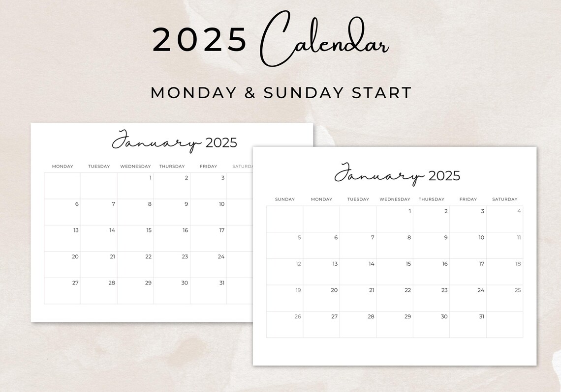 2025 Printable Monthly Calendar PDF - Minimalist Digital Download for ...