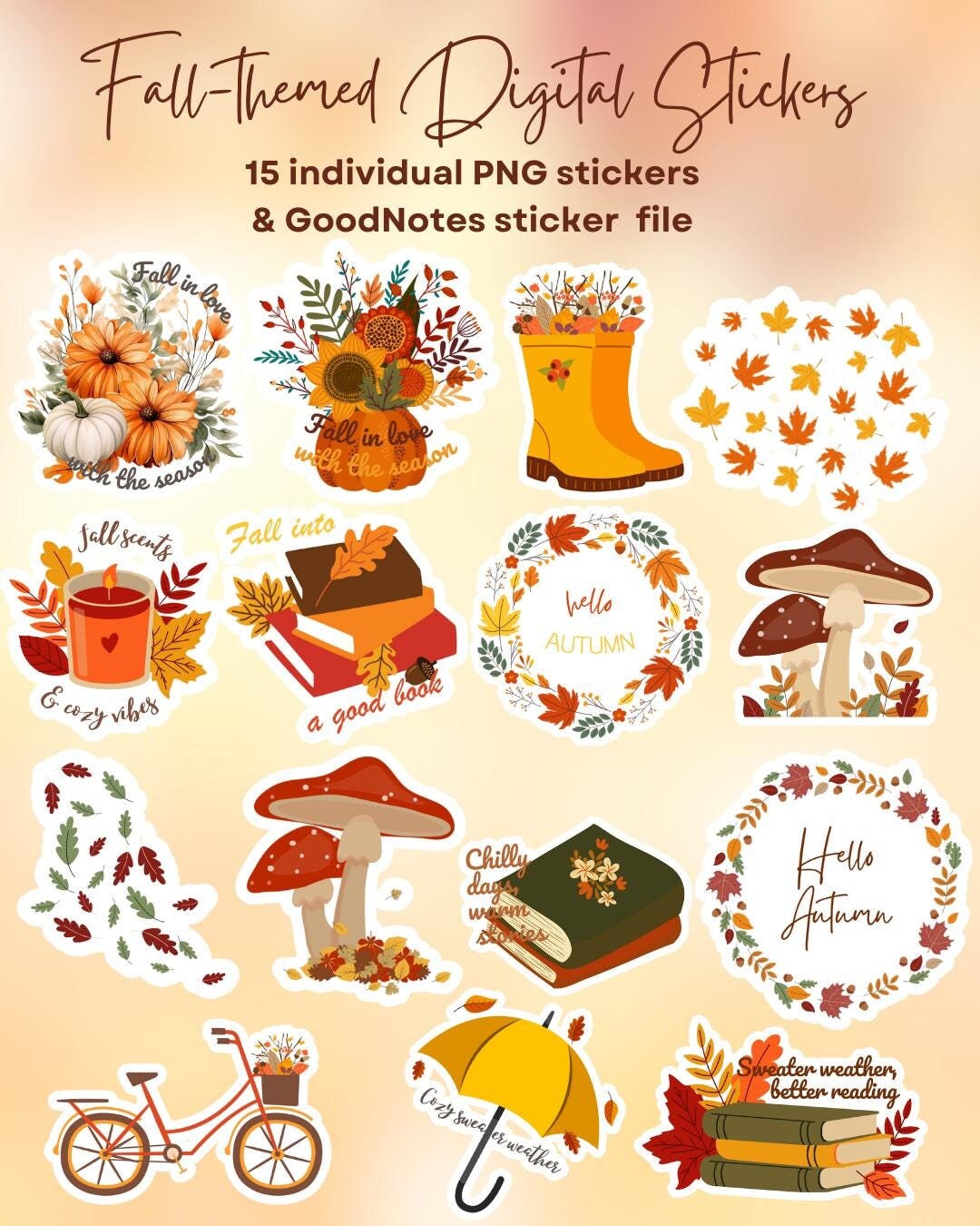 Digital Fall-themed PNG Stickers, Digital Journaling Stickers ...