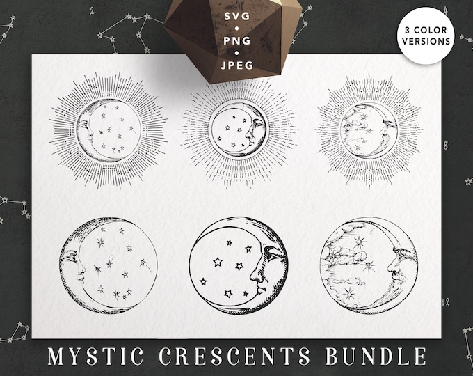 Moon SVG Crescent Moon SVG Moon Face Celestial Svg Mystic - Etsy