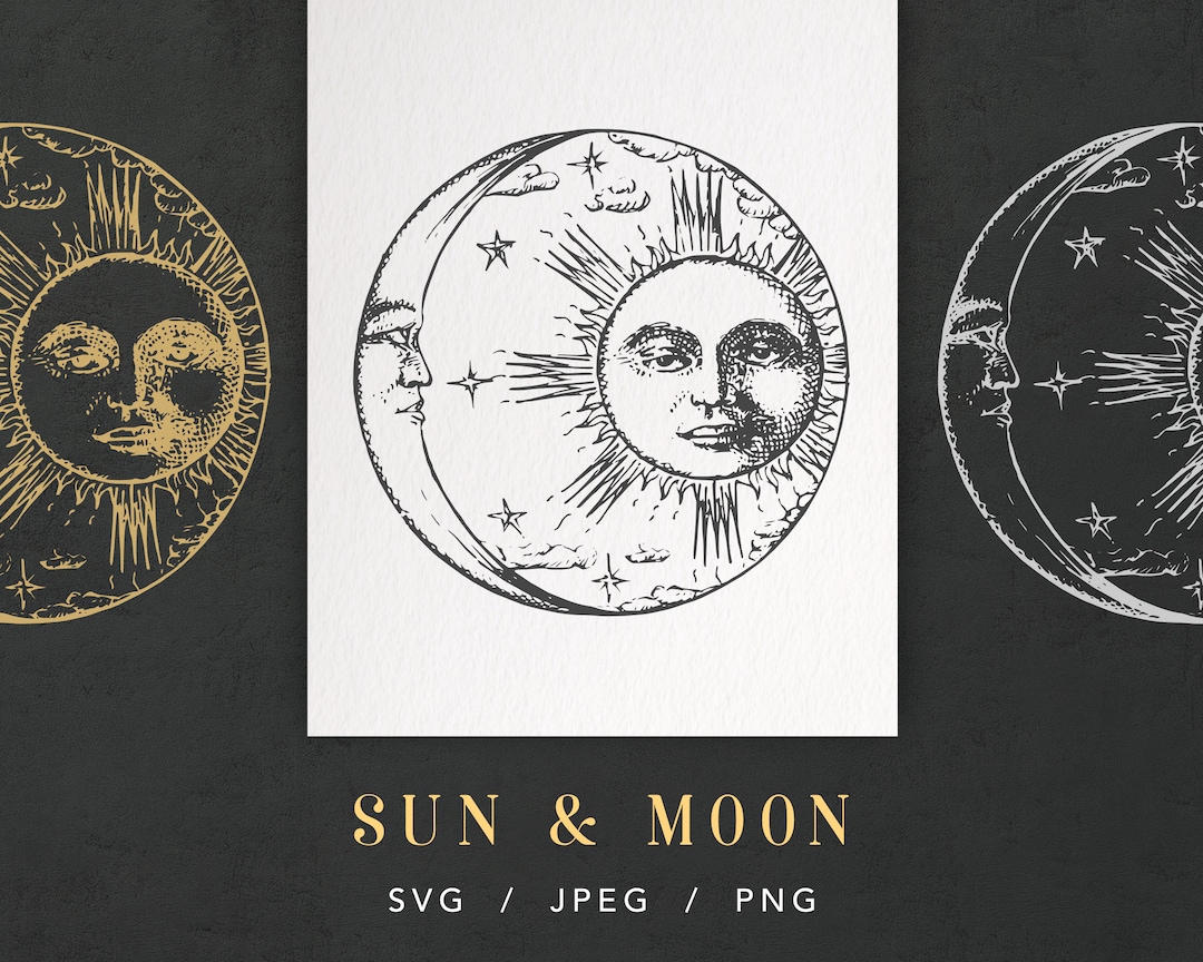 Sun and Moon Svg, Celestial Svg, Sun and Moon Face, Eclipse SVG ...