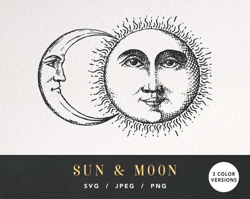 Sun and Moon Svg, Celestial Svg, Sun and Moon Face, Eclipse SVG ...