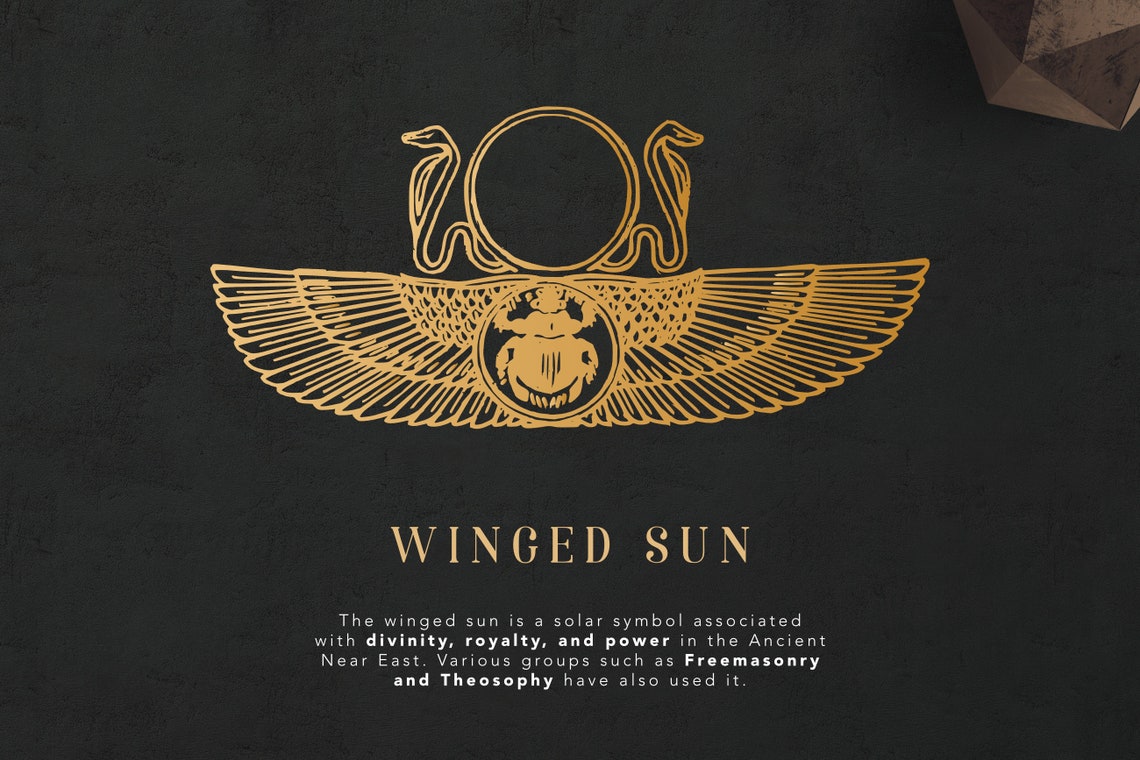 Winged Sun Disc Svg, Sun With Wings, Egyptian Outspread Falcon Wings ...