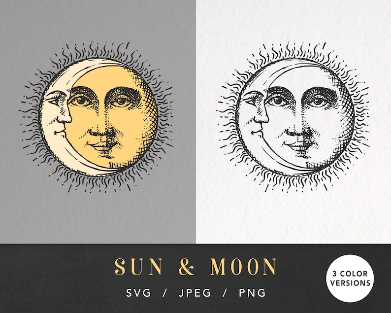 Sun and Moon Svg, Celestial Svg, Moon Face, Sun, Crescent Moon, Eclipse ...