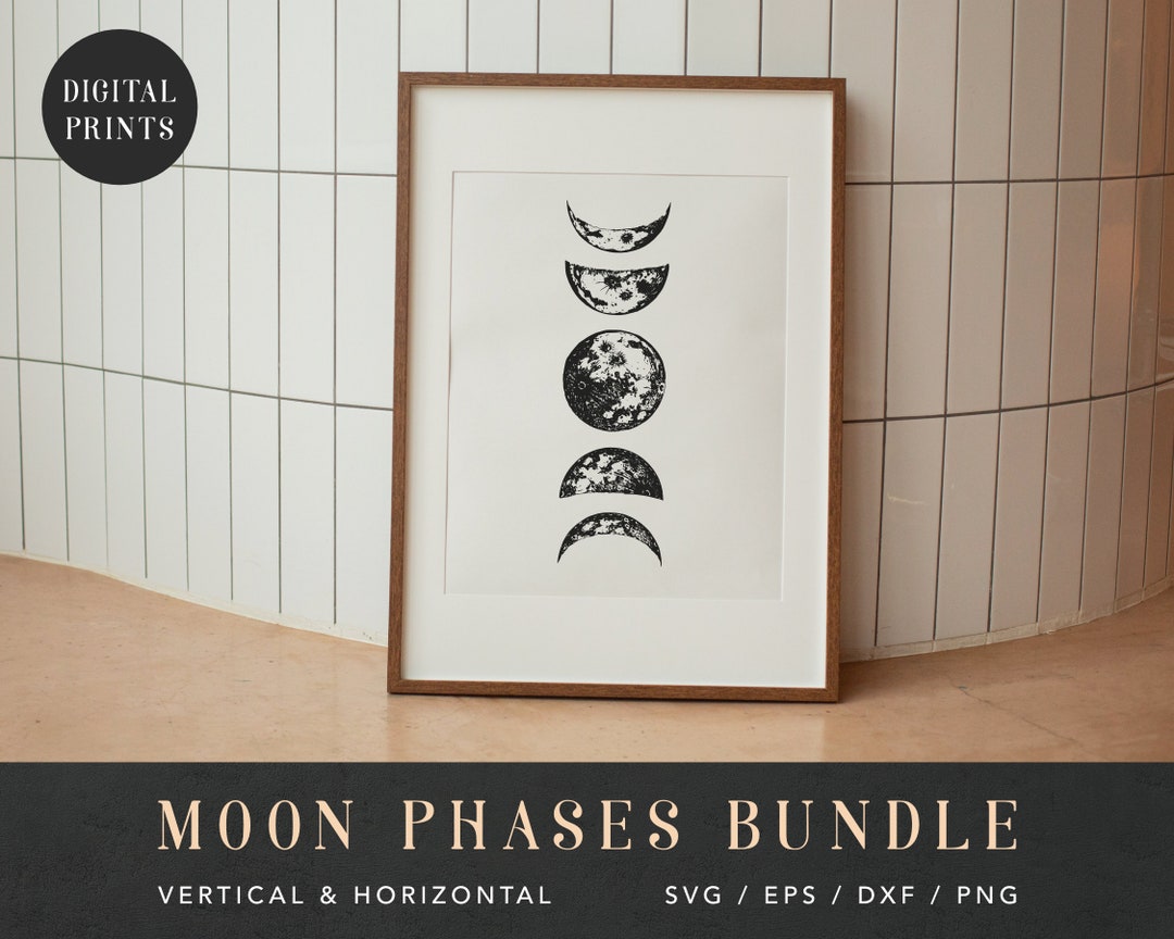 Moon Phases Art, Lunar Phases Print, Moon Phases Wall Art, Moon Phase ...
