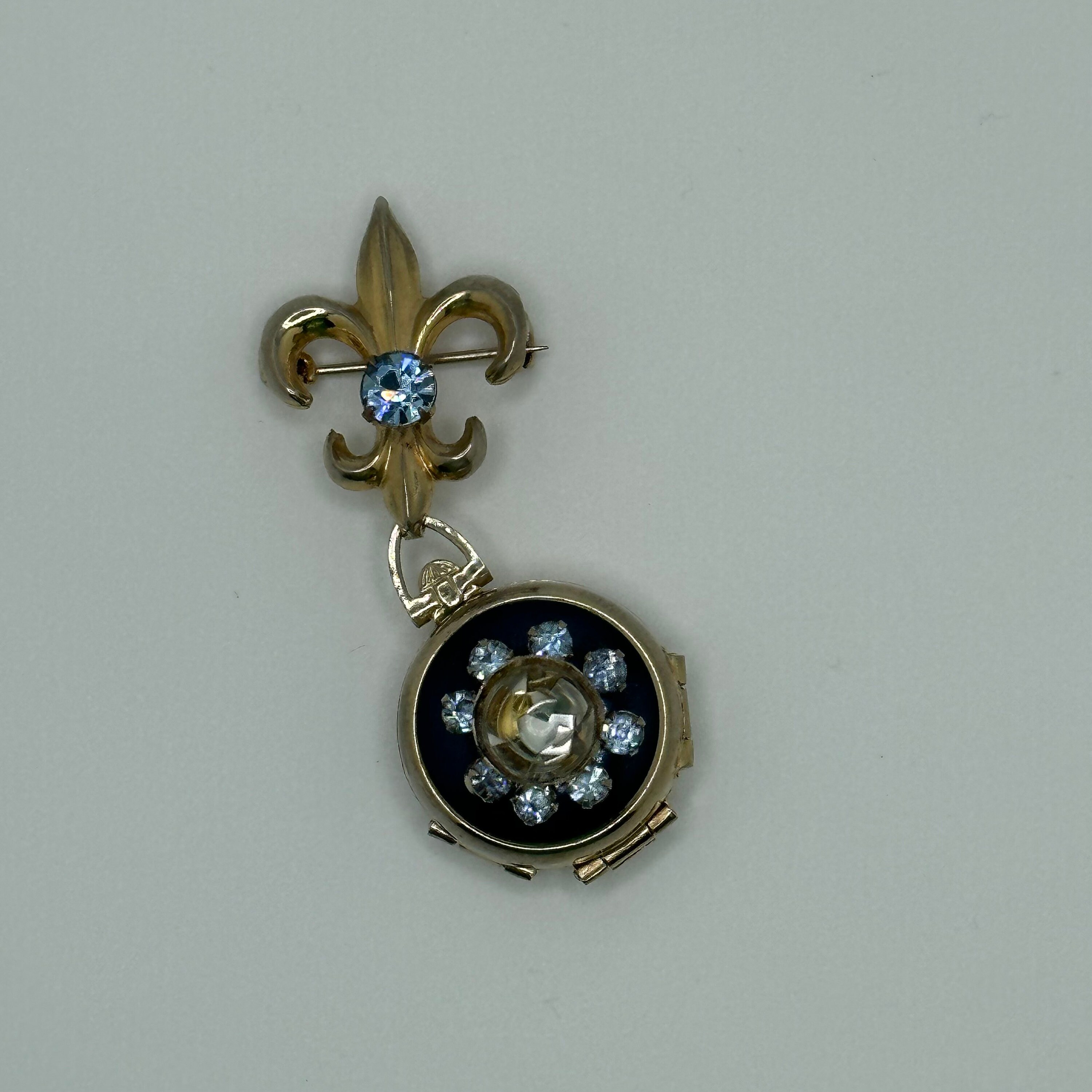 Vintage 1950s Midcentury Coro Signed Gold Tone Blue Rhinestone Four ...