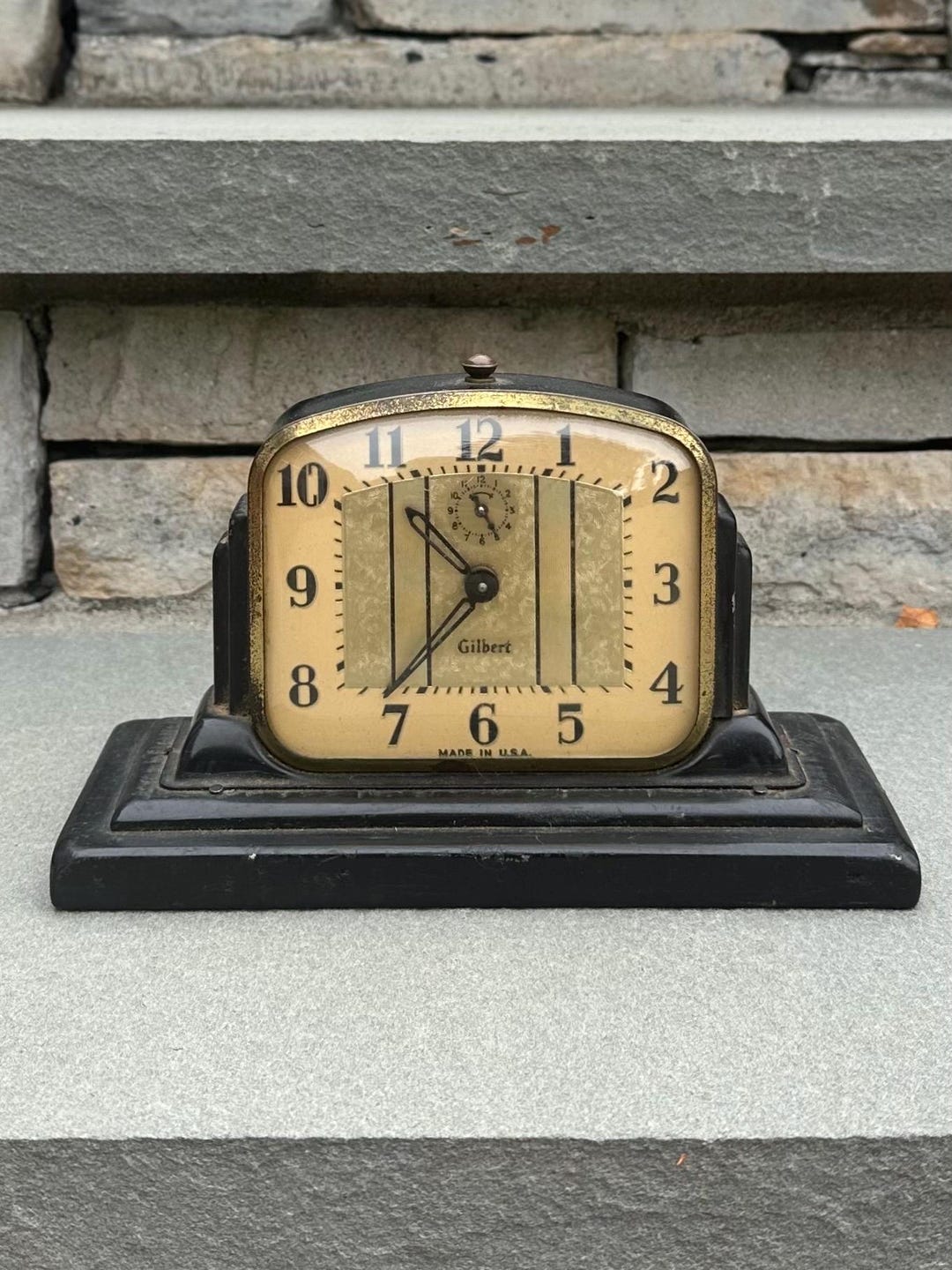 Antique Art Deco 1920s 1930s Gilbert Alarm Clock Black Metal Case on ...