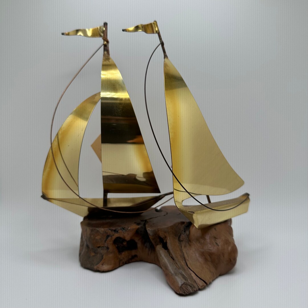 Vintage 1981 Yosi Brutalist Brass & Burlwood Sailboat Sculpture 8.75 - Etsy