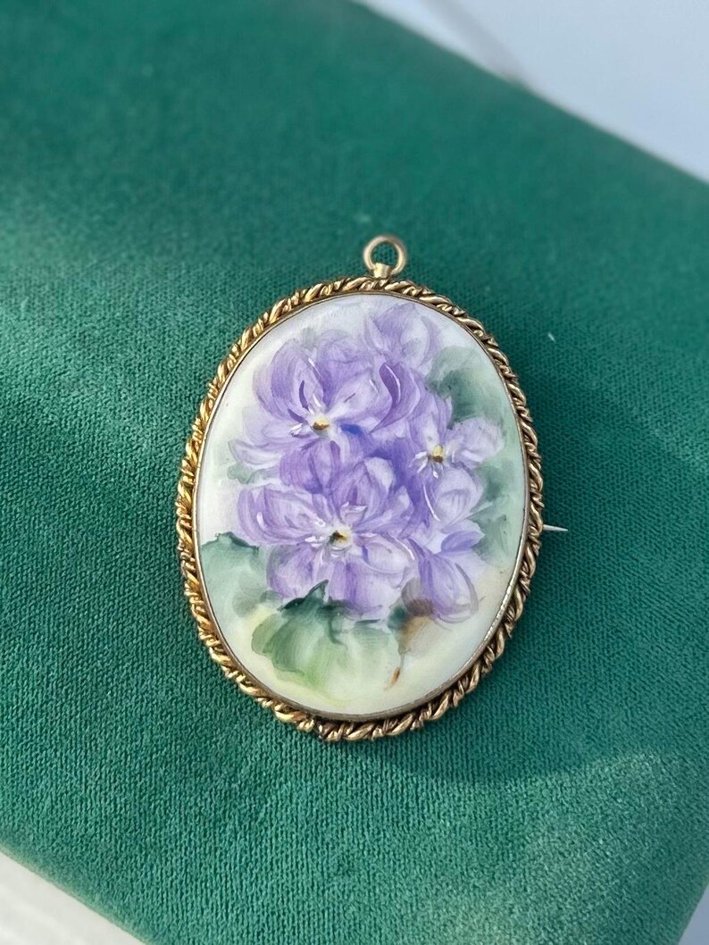 Antique Victorian Handpainted Floral African Violets Porcelain Gold ...