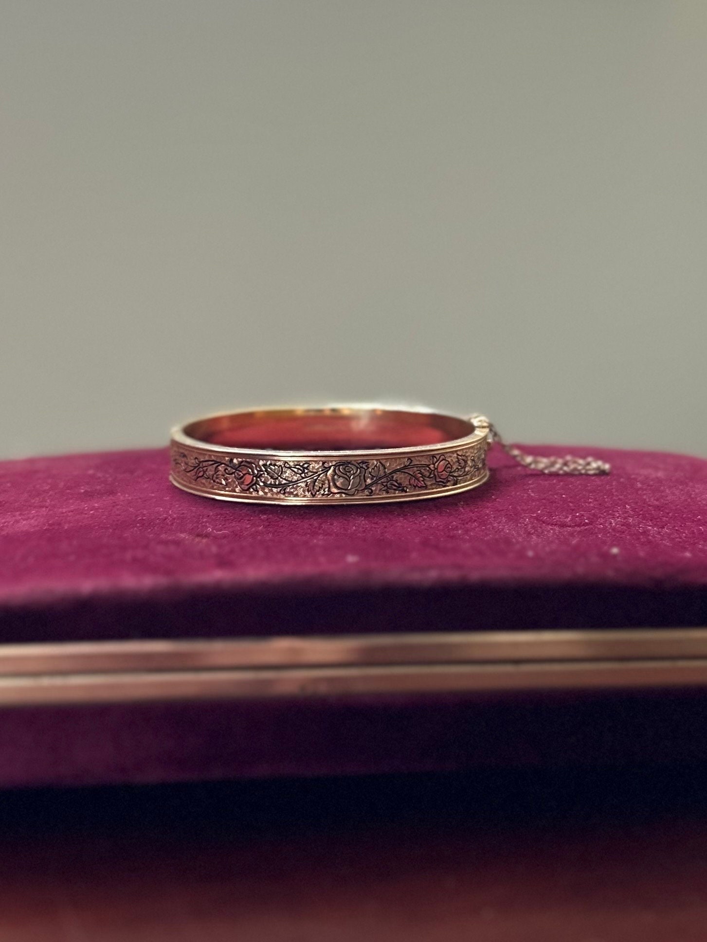 Vintage Signed B. WINARD 12k GF Gold Filled Rose Floral Etched & Black ...