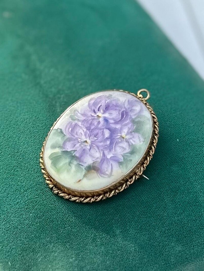 Antique Victorian Handpainted Floral African Violets Porcelain Gold ...