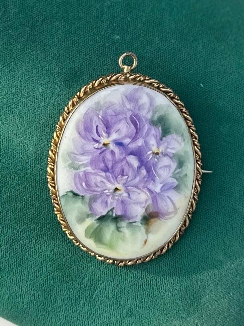 Antique Victorian Handpainted Floral African Violets Porcelain Gold ...
