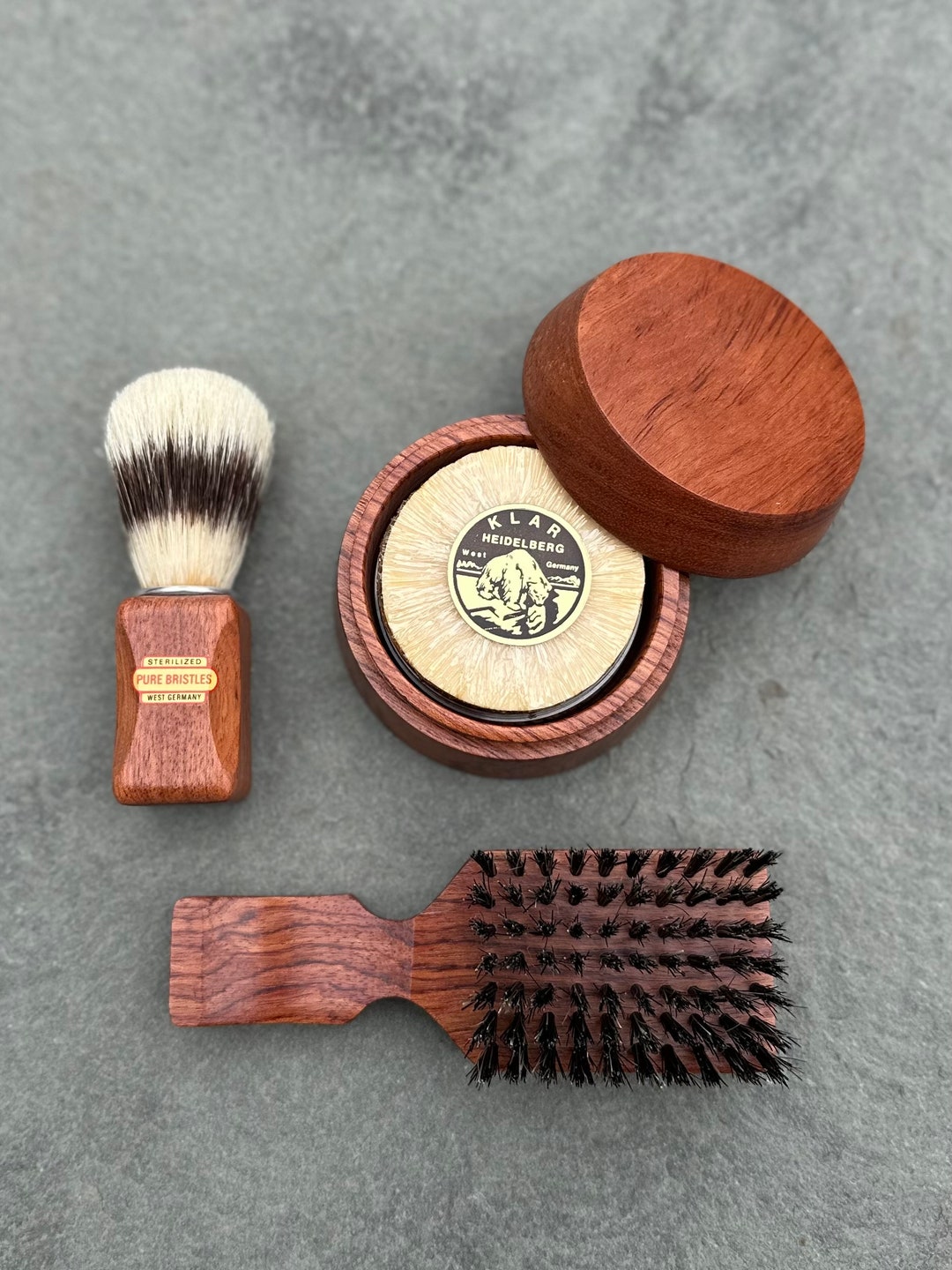 Vintage NEW West Germany Men's Wood Shaving Grooming Set | Boar Bristle ...
