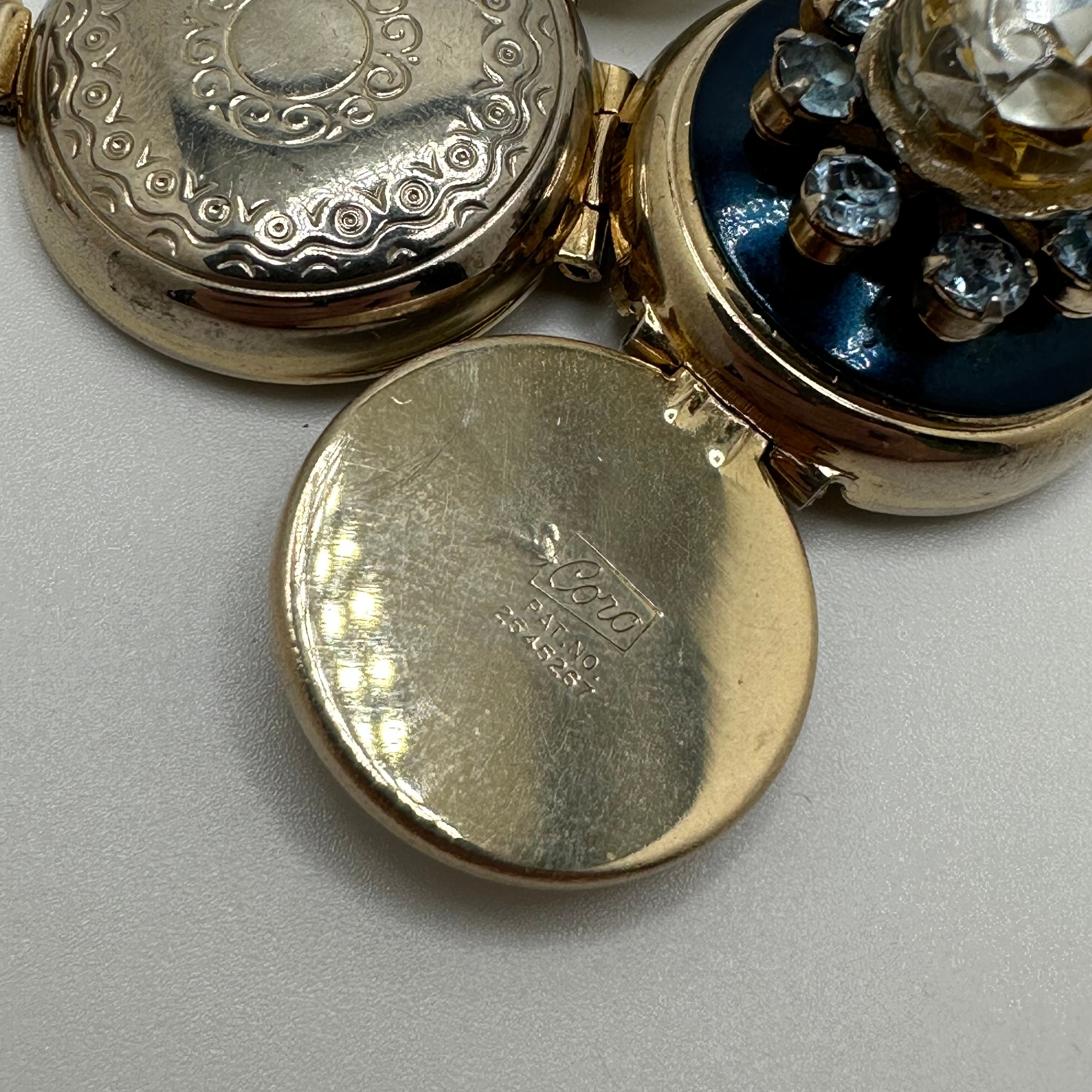 Vintage 1950s Midcentury Coro Signed Gold Tone Blue Rhinestone Four ...