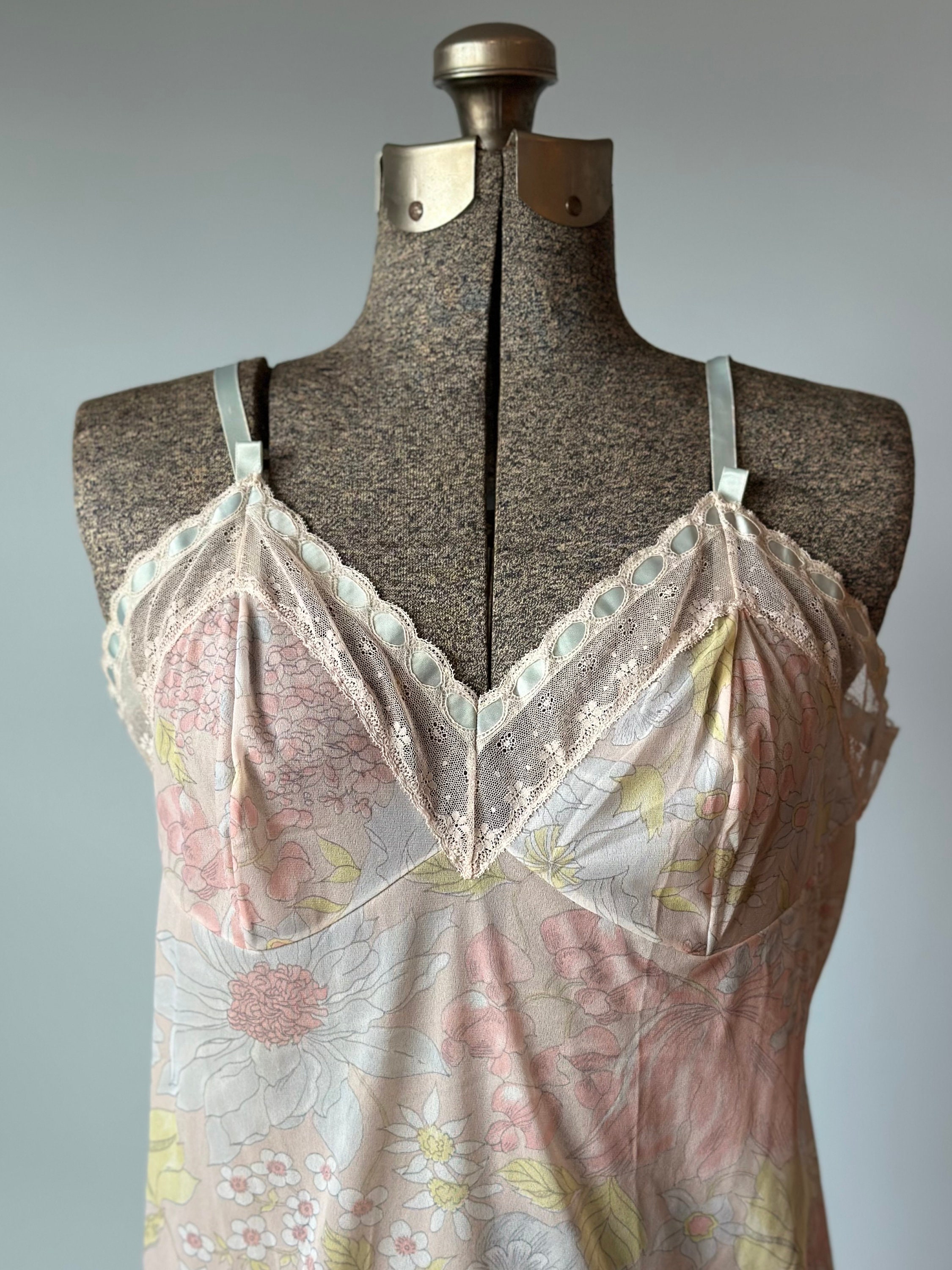 1960s Vintage Midcentury Sheer Pastel Floral Lace Trim Slip - Etsy