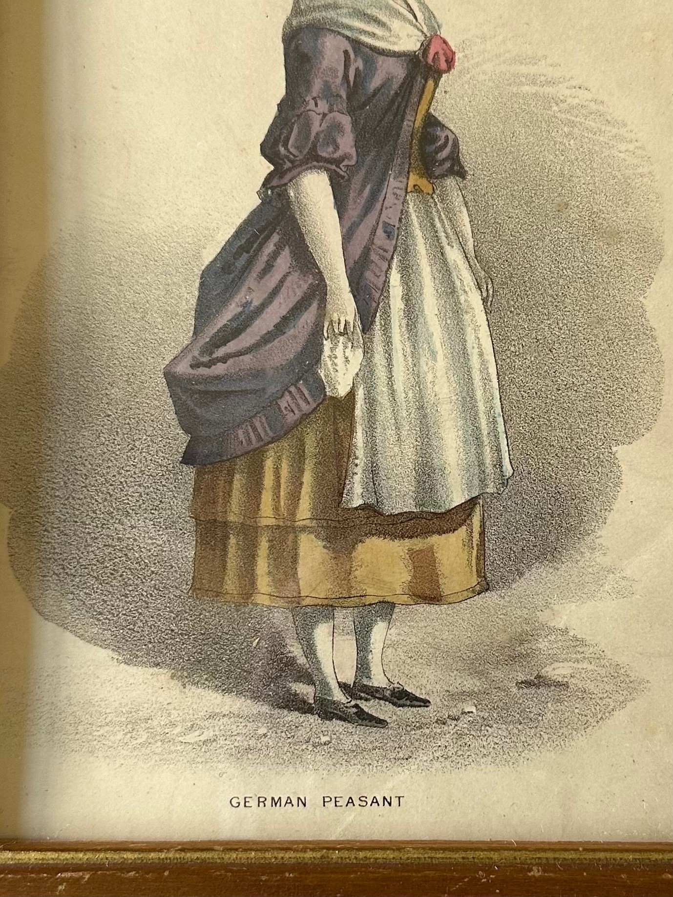Vintage Wood Framed Antique Period Fashion Print of German Peasant Girl ...