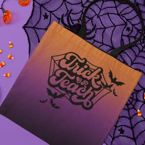 Halloween Trick or Teacher Tote Bag Teacher Bag Spooky Season Reusable ...