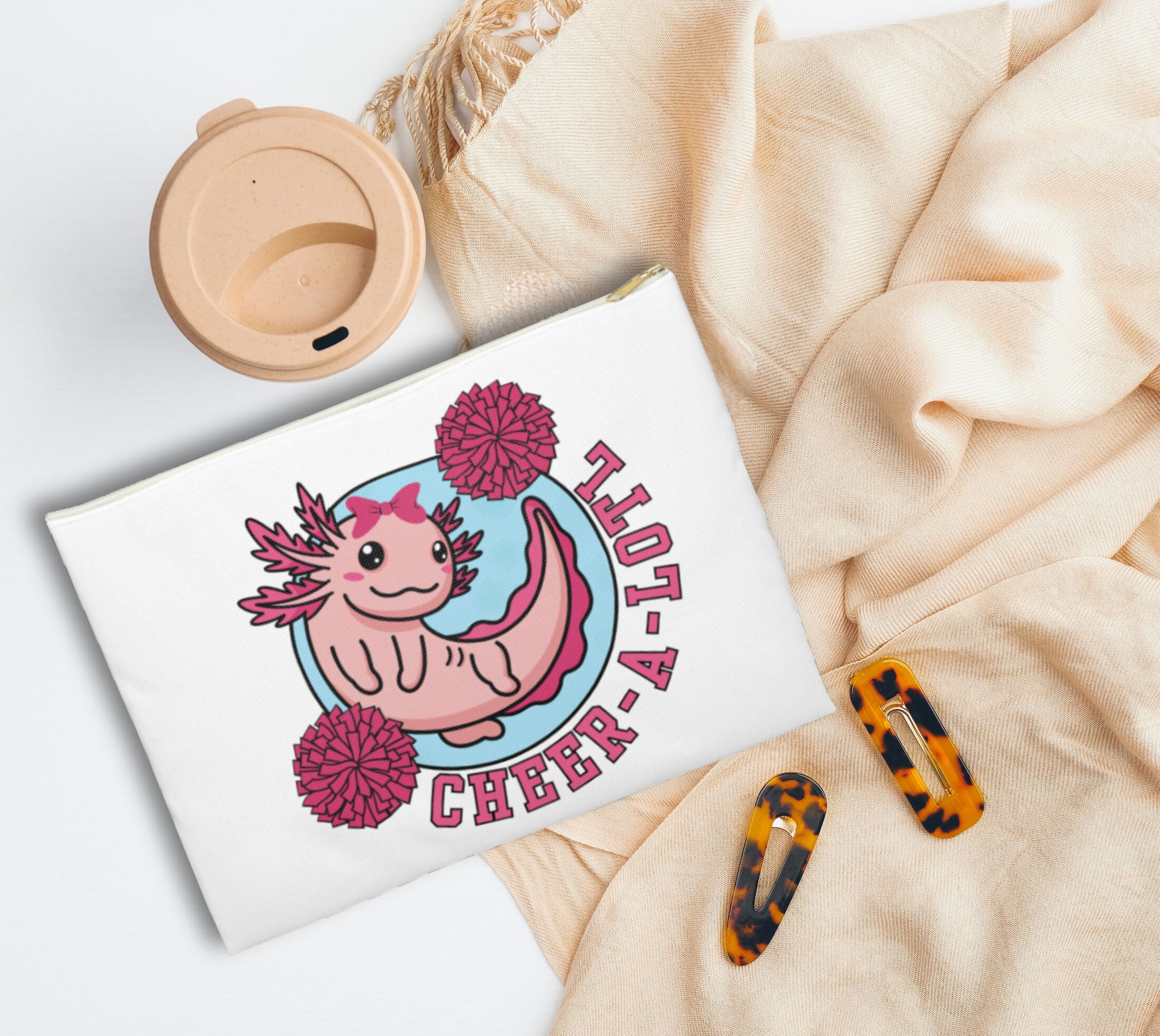 Cheerleading Axolotl Cosmetic Makeup Bag Pencil Case Gift Giving Idea ...