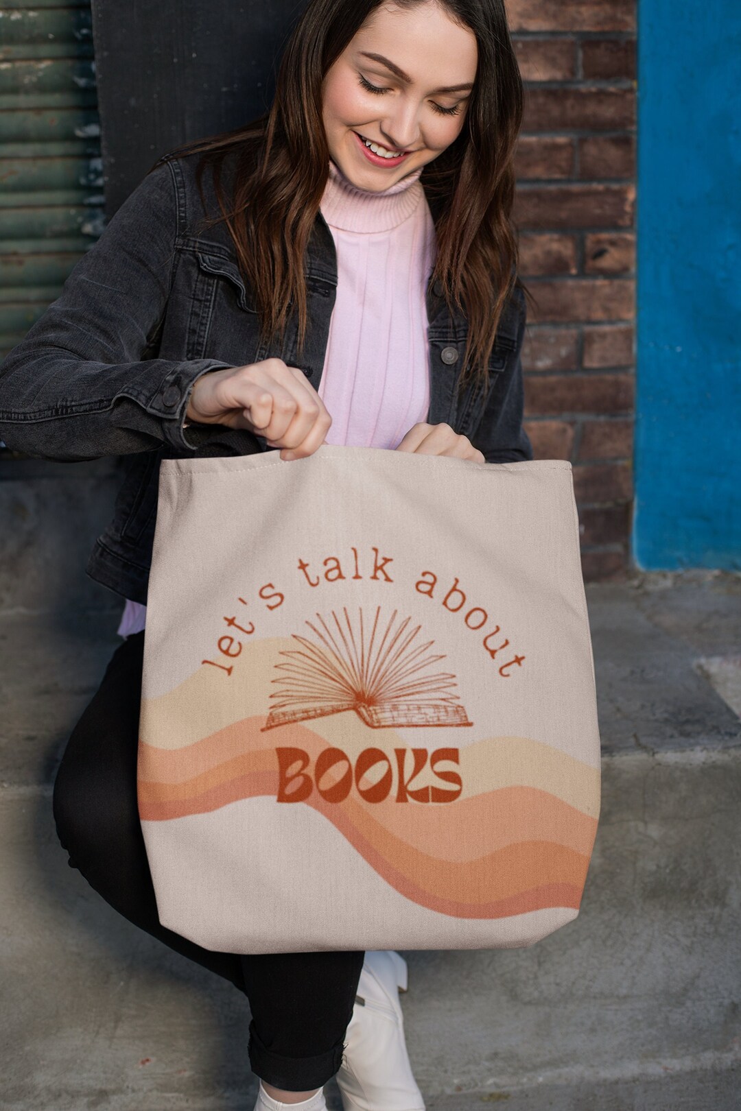 Let's Talk About Books Tote Bag, Library Bag, Book Bag, Teacher ...