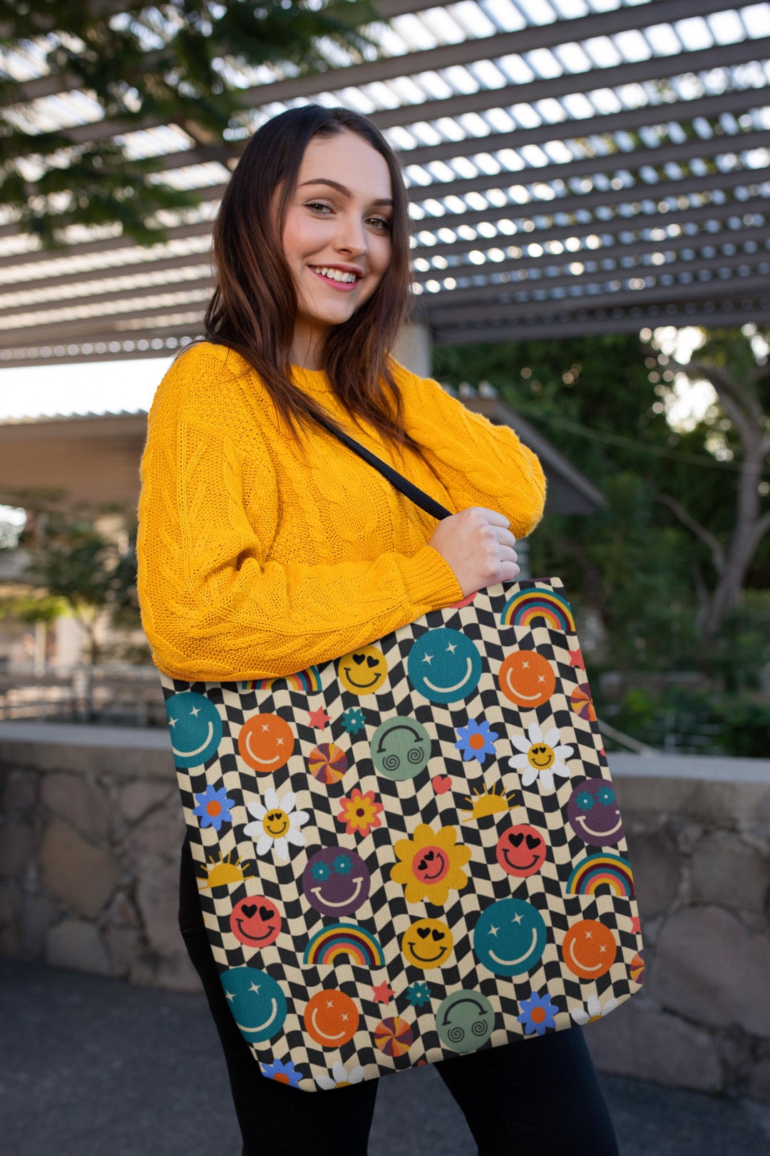 Retro Checkered Tote Bag Great for Grocery Market Reusable Shopping Bag ...